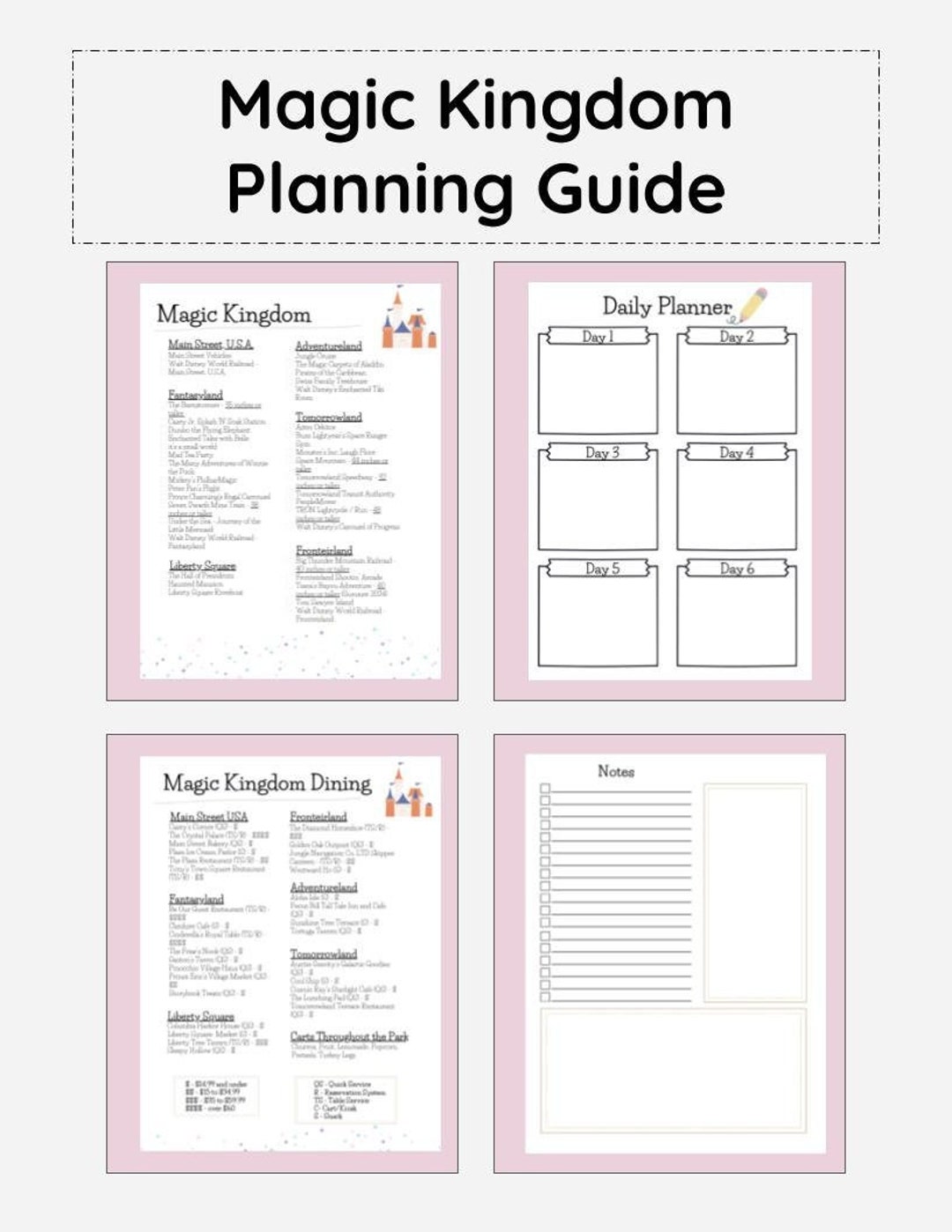 Florida Theme Park Planning Guide Printable - Magic Kingdom WDW - Etsy
