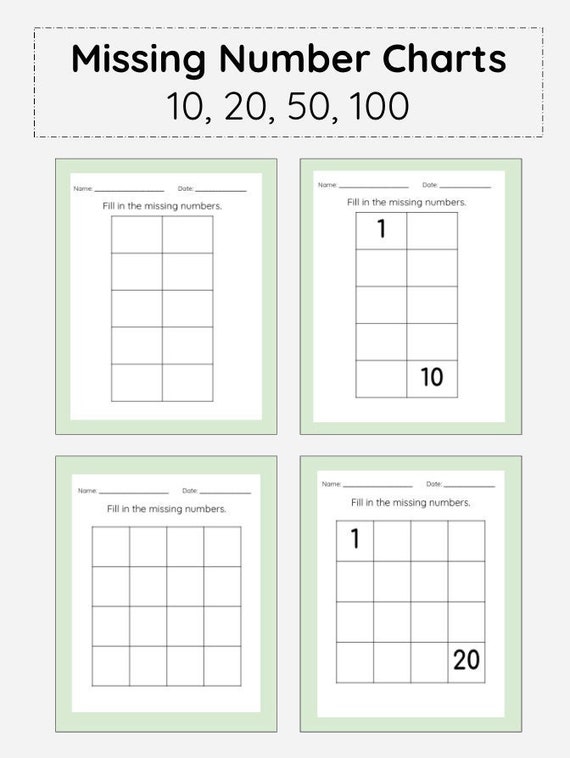 Fill in the Missing Numbers Chart Blank and Starting/ending | Etsy