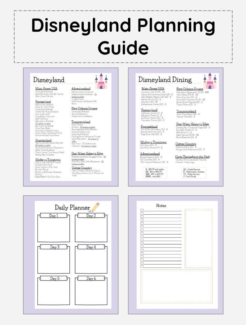 Disneyland Planning Guide Printable - Etsy