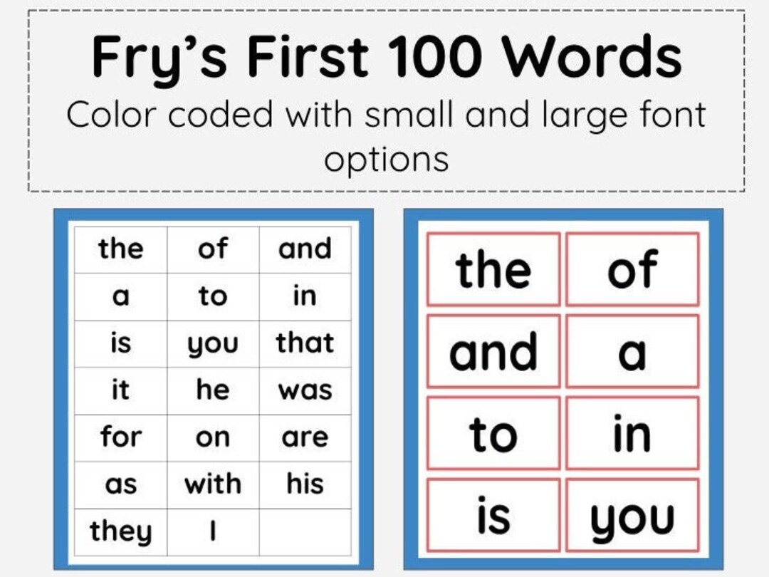 Fry's First 100 Sight Words Flashcards | Kindergarten, First Grade ...