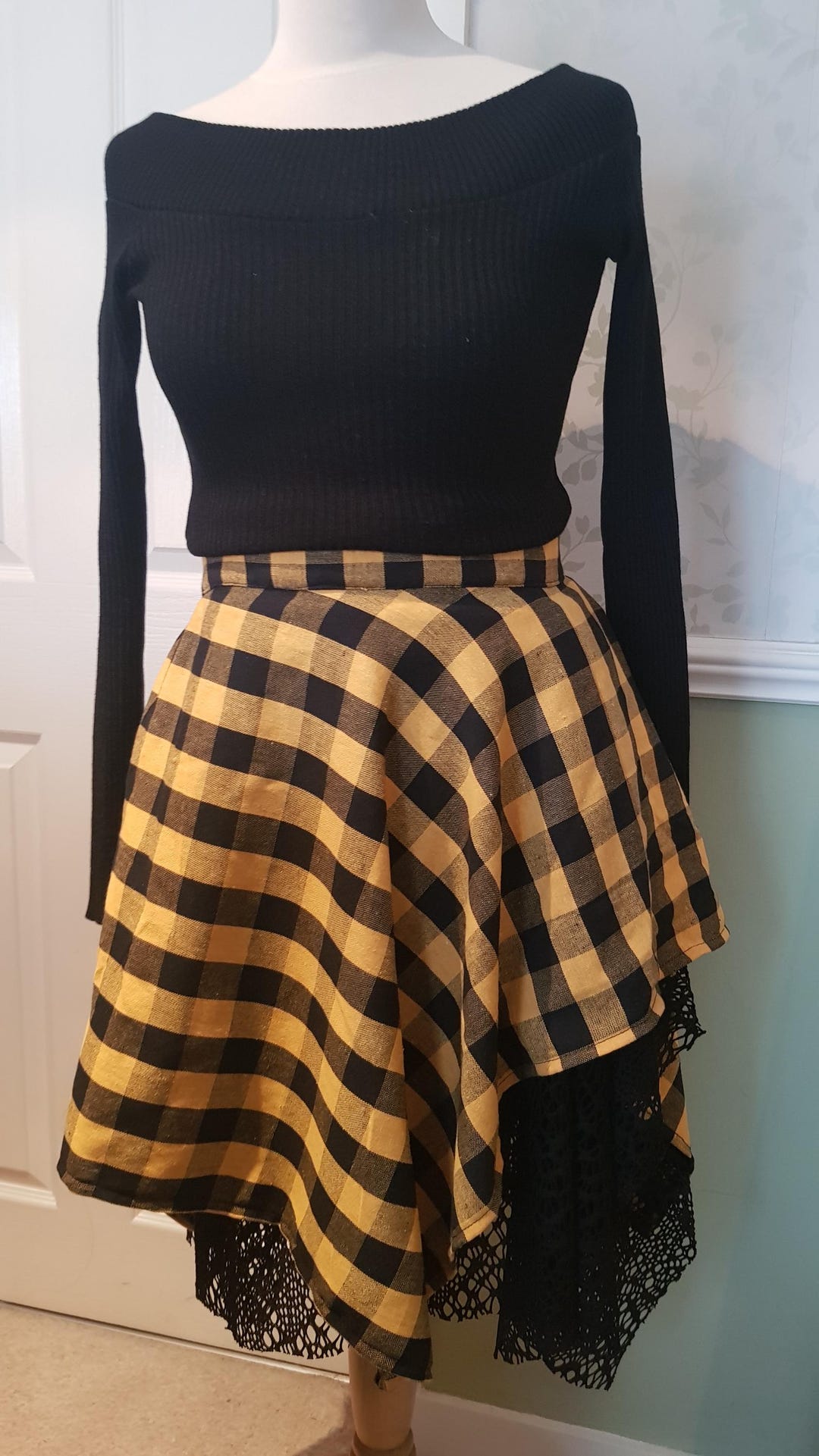 Gothic Punk Yellow Tartan and Lace Asymmetric Skirt - Etsy