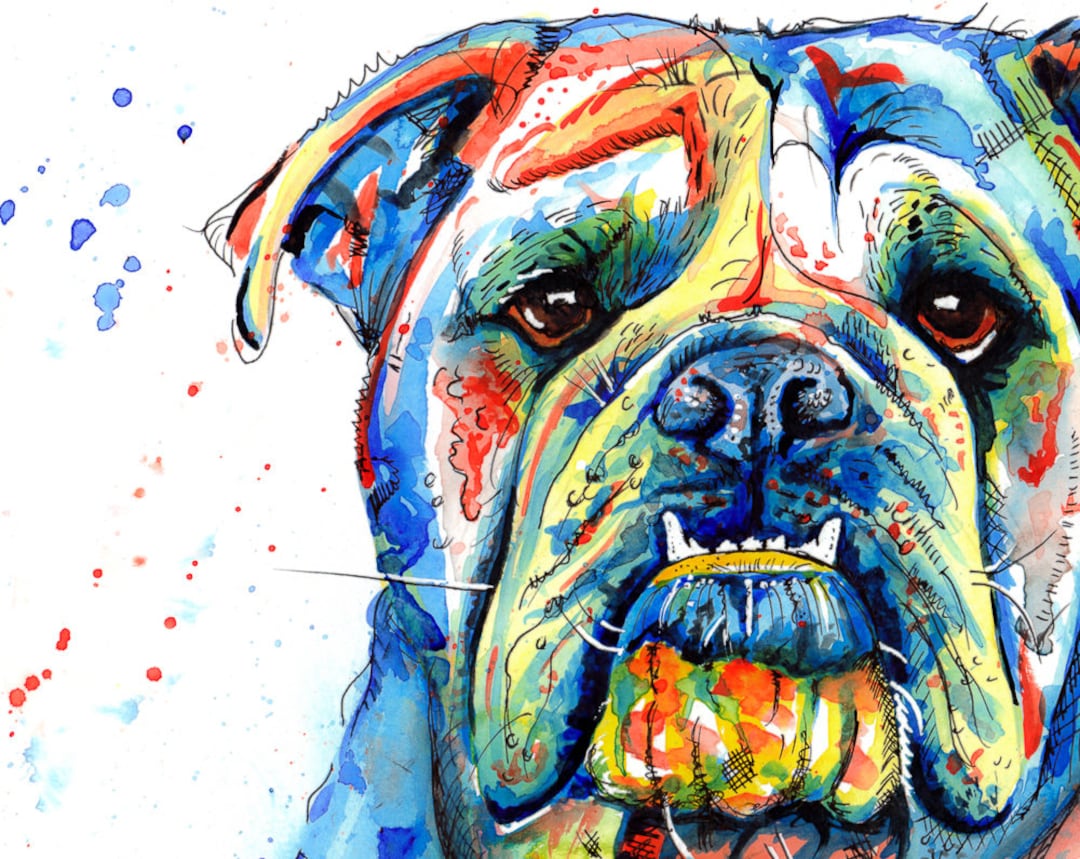 British Bulldog, English Bulldog, Painting Art Print, Poster, Artwork. Print of Colorful ...