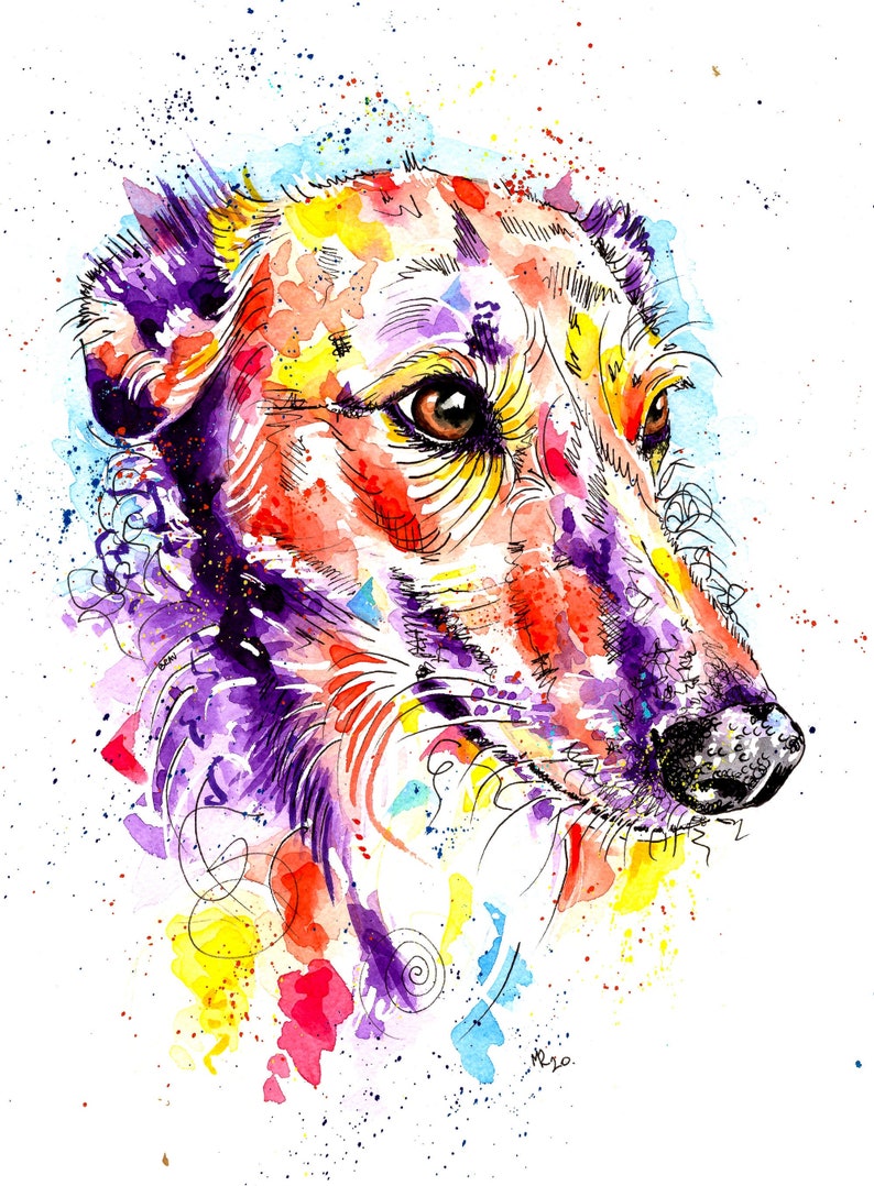 Lurcher Dog Painting Art Print Greyhound Poster Artwork. - Etsy