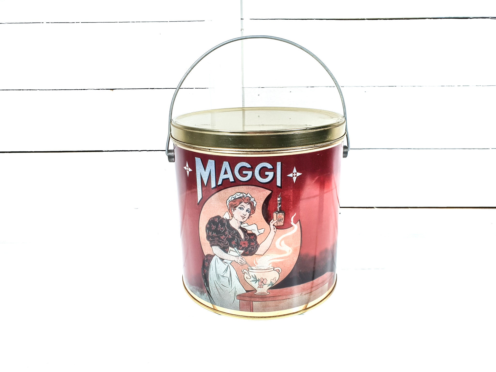 Vintage large tin bucket Maggi bouillon Limited Edition • vintage Dutch ...