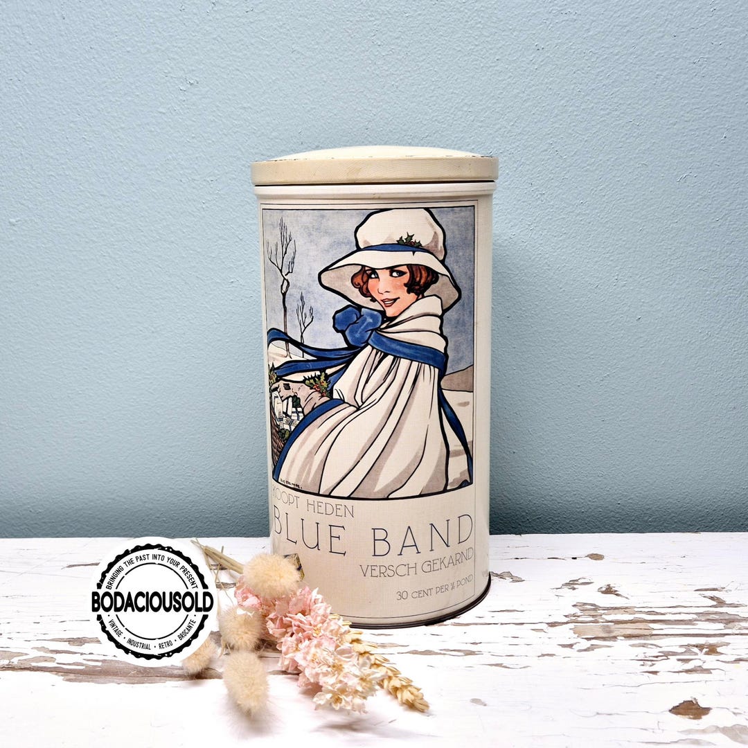 Vintage Blue Band Biscuit Tin Illustration by Rie Cramer | Dutch ...
