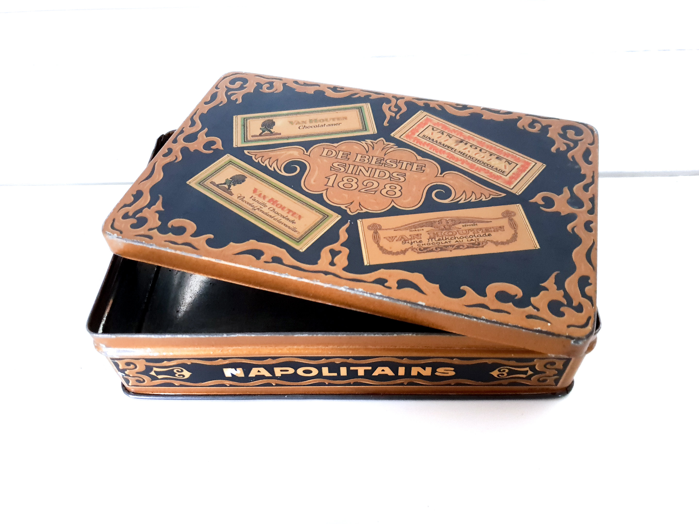 Antique bonbon tin Van Houten chocolate Napolitains • collectable tin ...