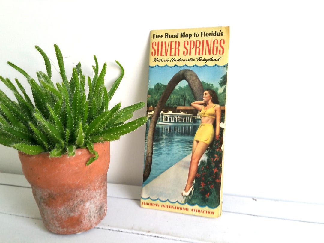 Vintage Road Map Florida 'silver Springs' * Vintage Folding Road Map ...