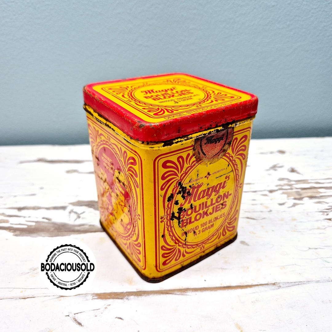 Vintage Maggi Bouillon Tin | Yellow Red Spice Tin | Old Metal Kitchen ...