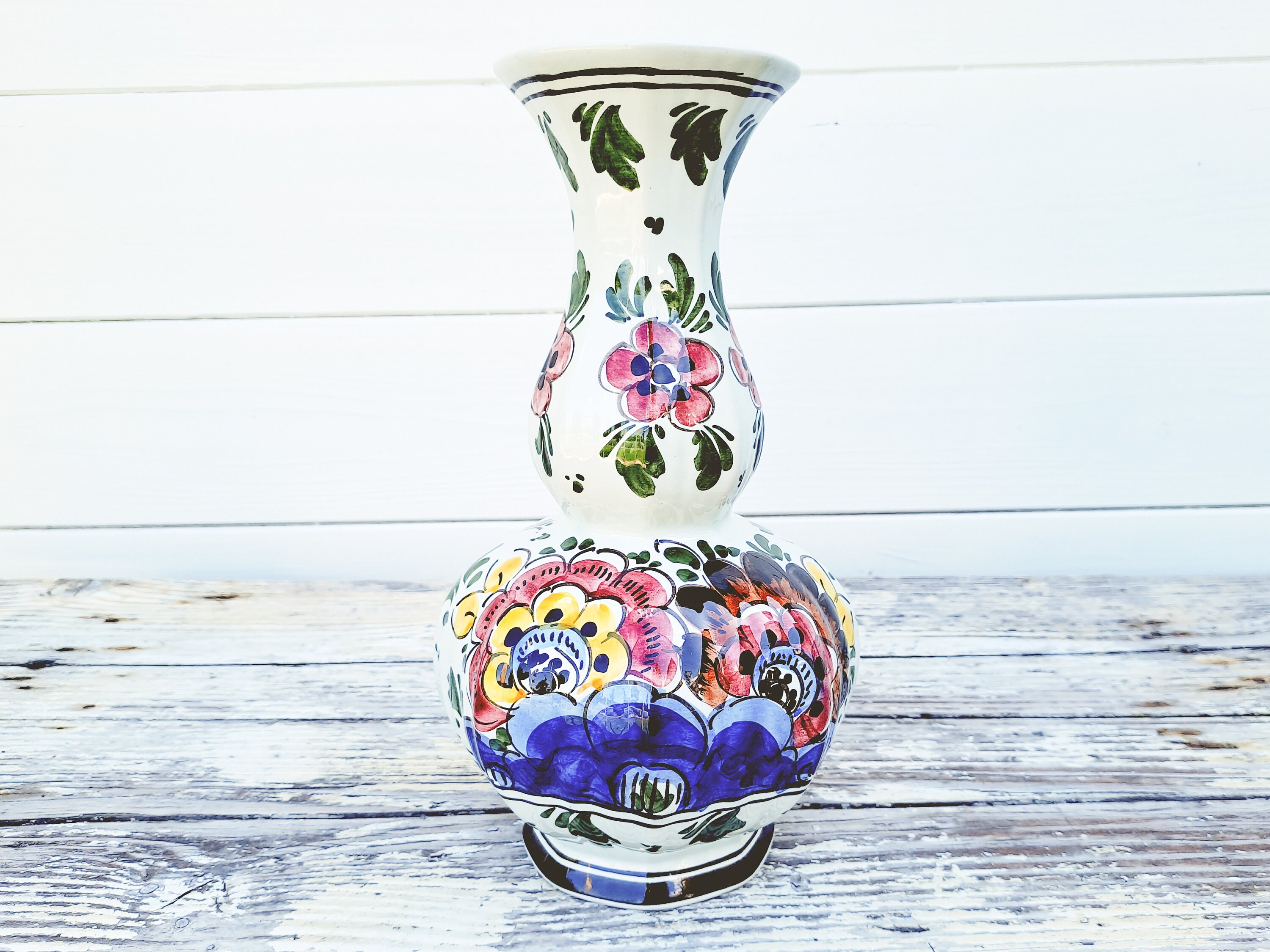 Vintage polychrome Delft earthenware vase • Delft blue vase Holland ...