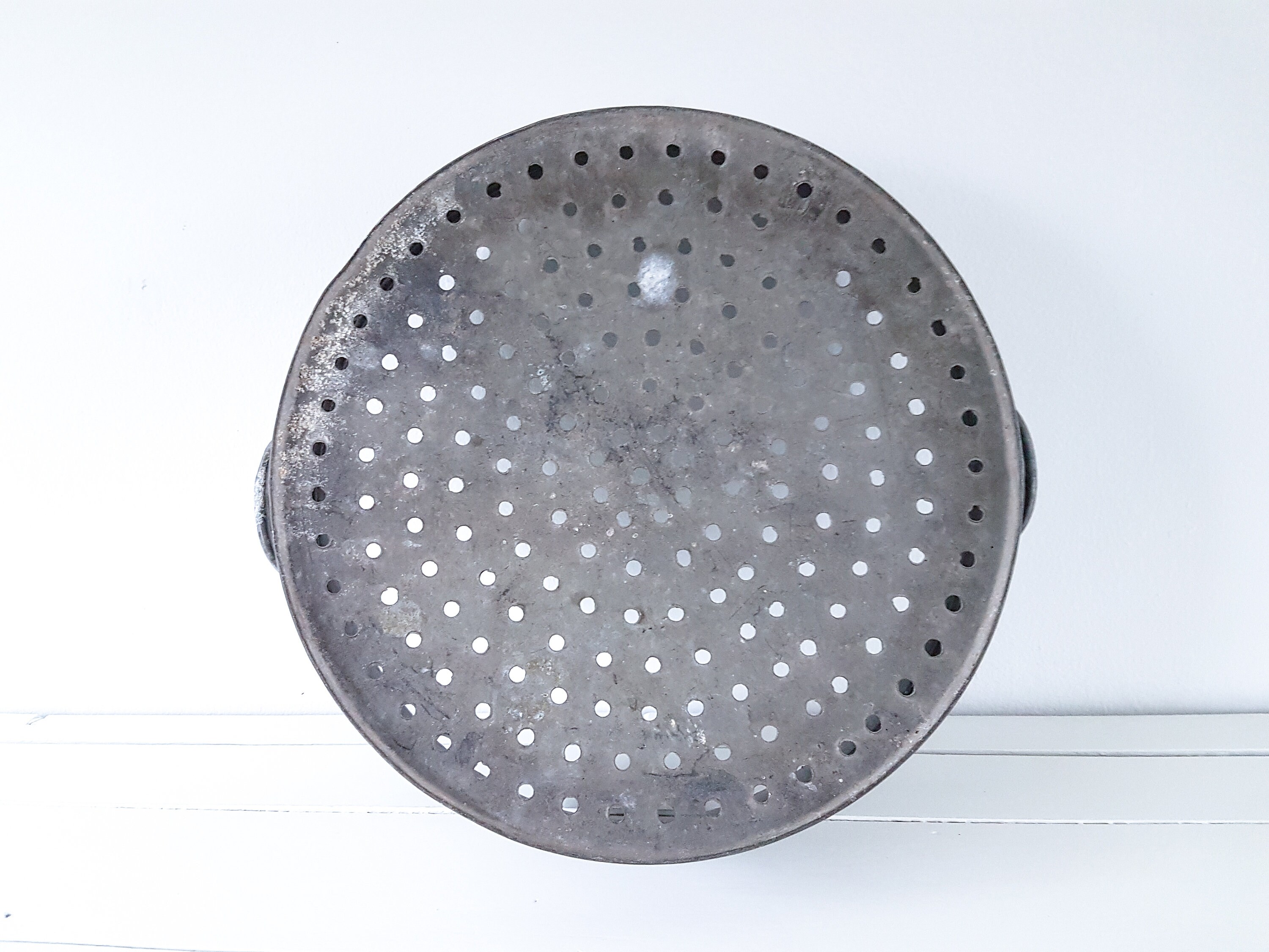 Vintage metal round sieve with handles • farmhouse decor • old round ...