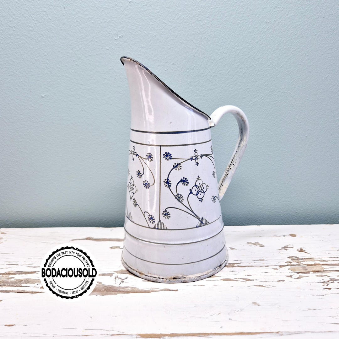 Vintage Enamel Water Pitcher With Saxon Blue Floral Design | French ...