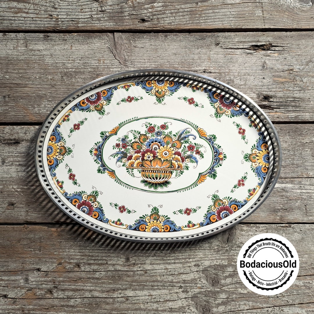 Unique Vintage Delft Polychrome Flower Tray With Elegant - Etsy
