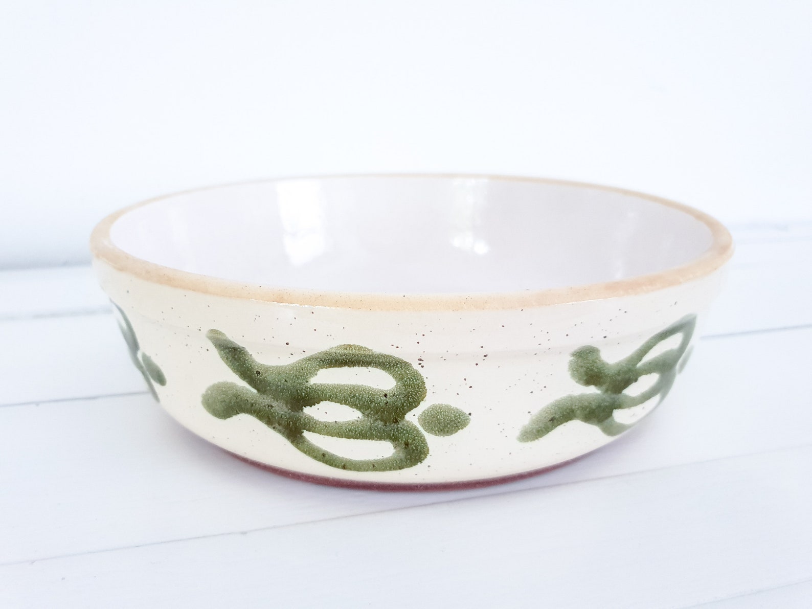 Vintage Ceramic Dish Green Pattern Retro Glazed Stoneware | Etsy