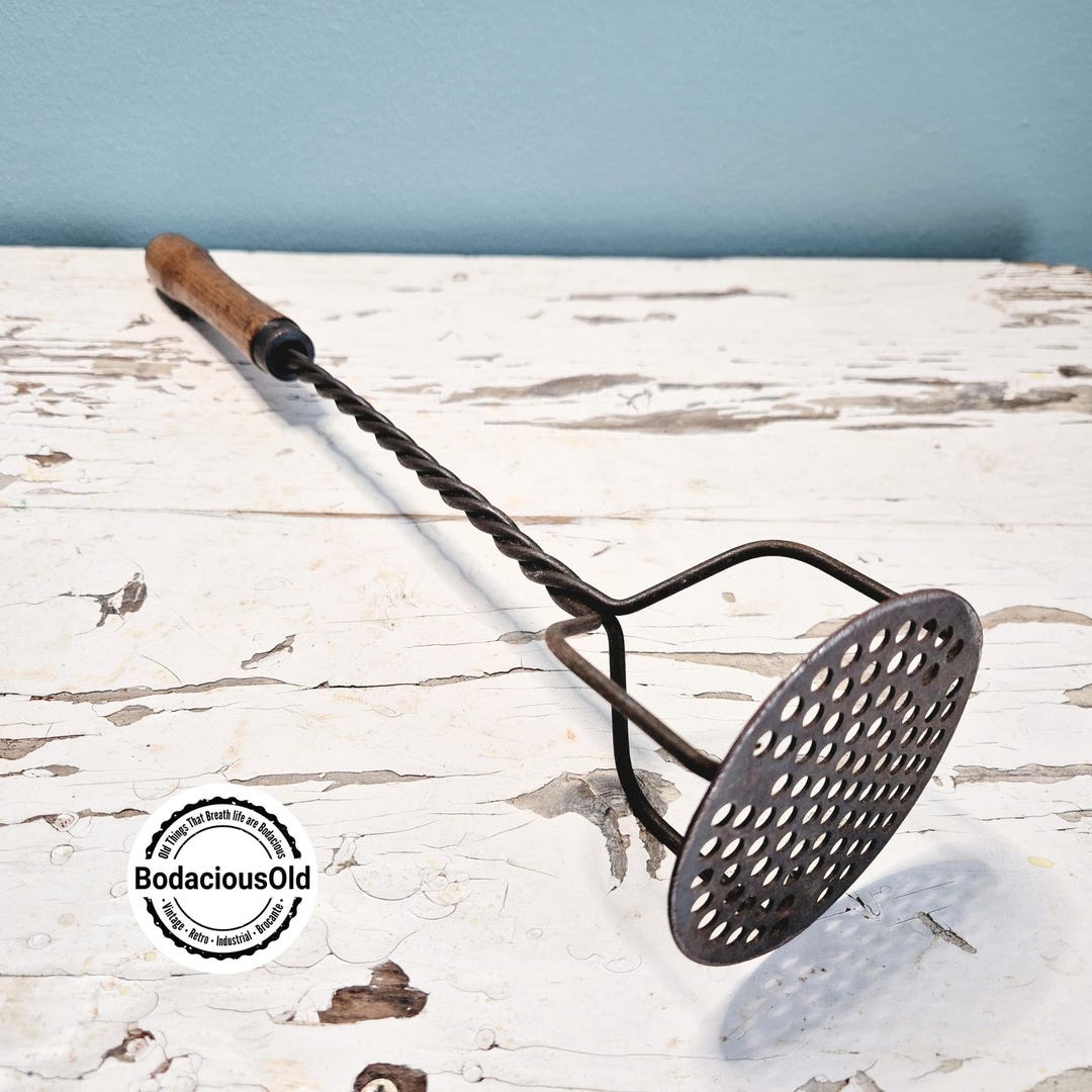 Vintage Metal Potato Masher With Wooden Handle, Rustic Decorative ...