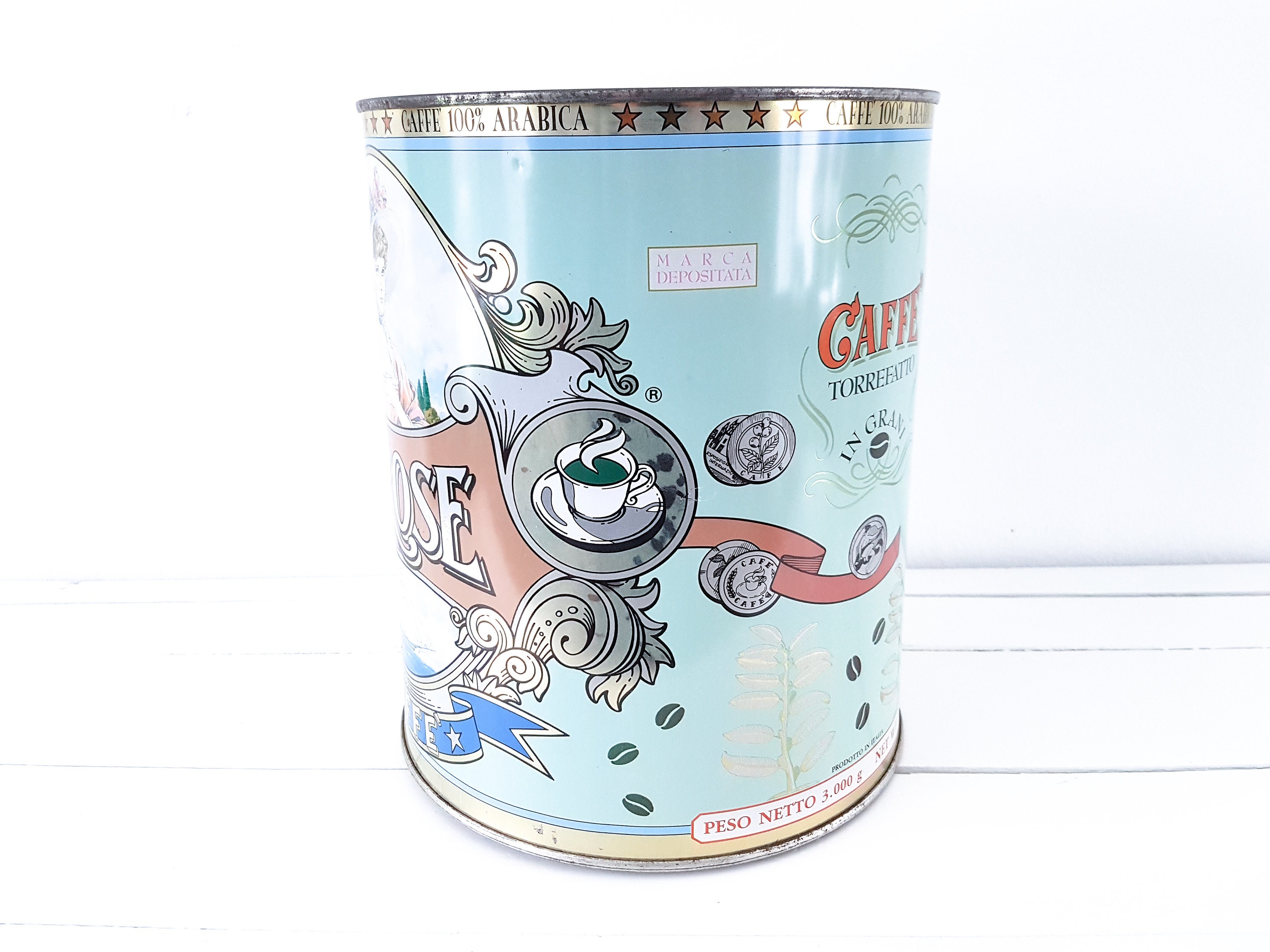 Vintage large coffee tin Mrs Rose • old storage container • shabby chic ...