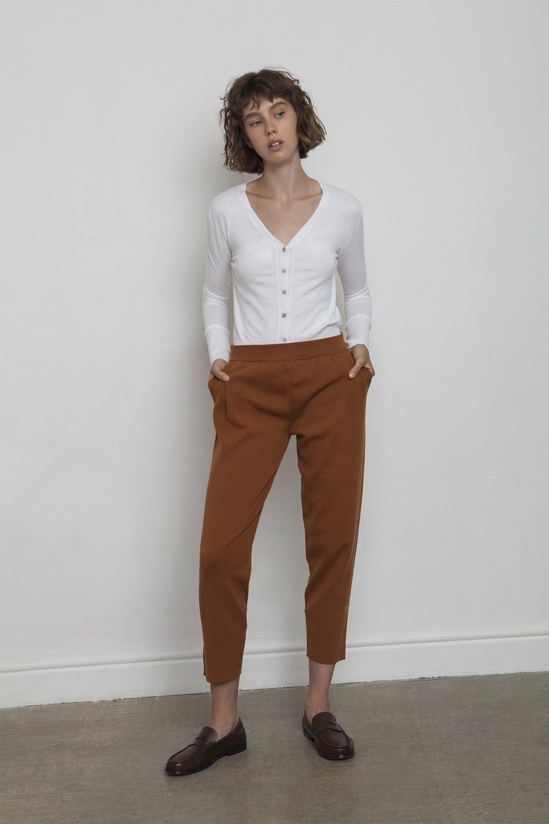 Womens Cotton Knit Pants Brown Knit Joggers Terra Etsy