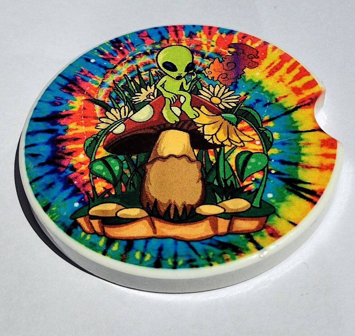 Alien Tie Dye Car Coaster 2-pack: Hippie Trippy Sandstone Coasters - Etsy