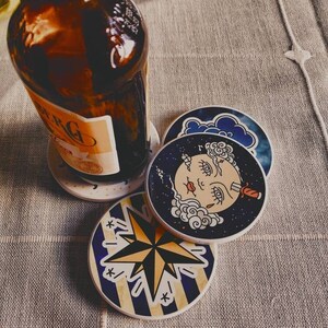 Four Pack Coasters | Decorative Coasters Set of 4 | 3.7" Ceramic ...