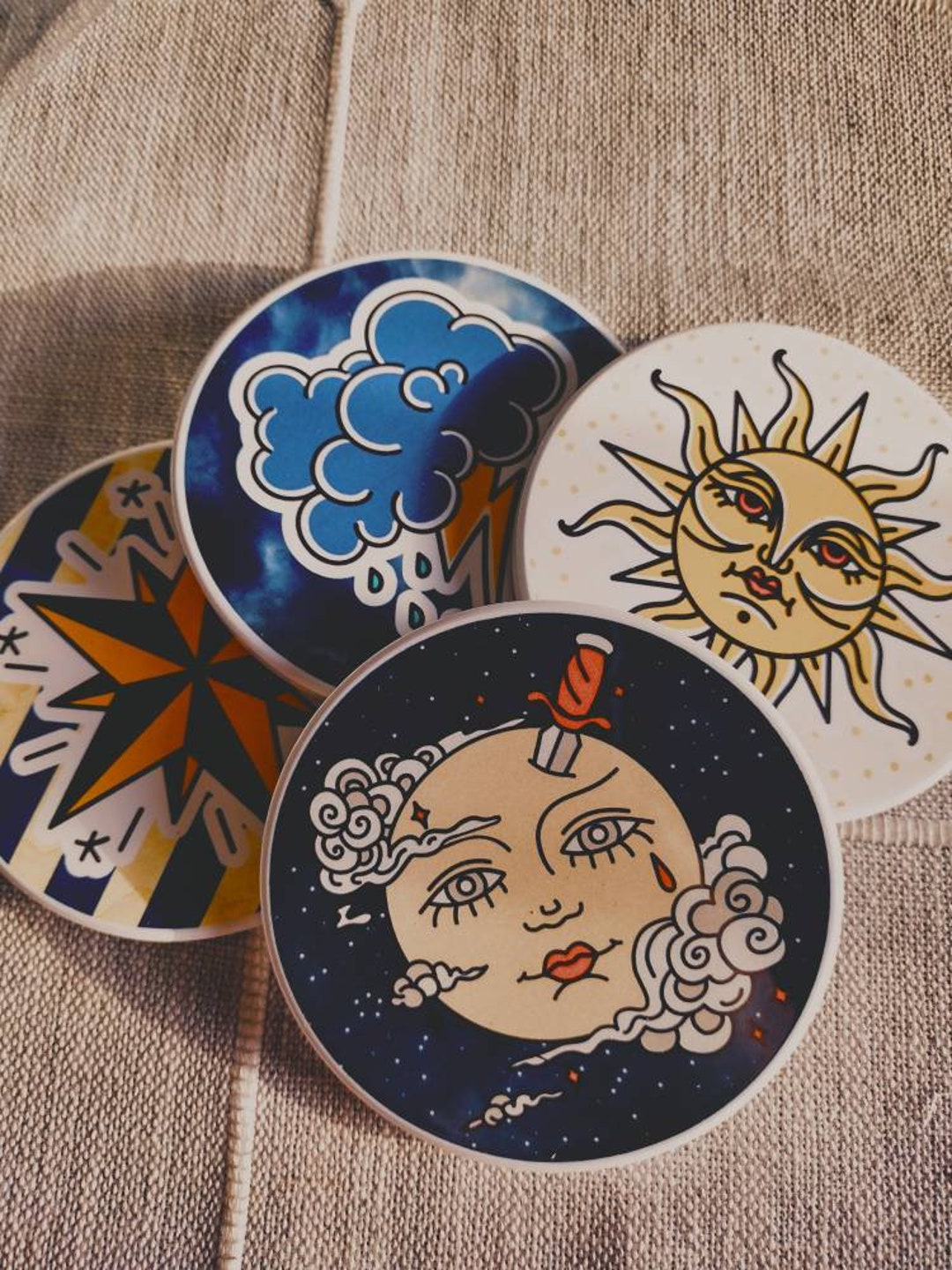 Four Pack Coasters | Decorative Coasters Set of 4 | 3.7" Ceramic ...