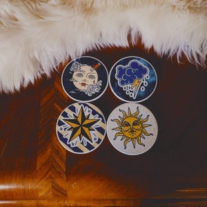 Four Pack Coasters | Decorative Coasters Set of 4 | 3.7" Ceramic ...