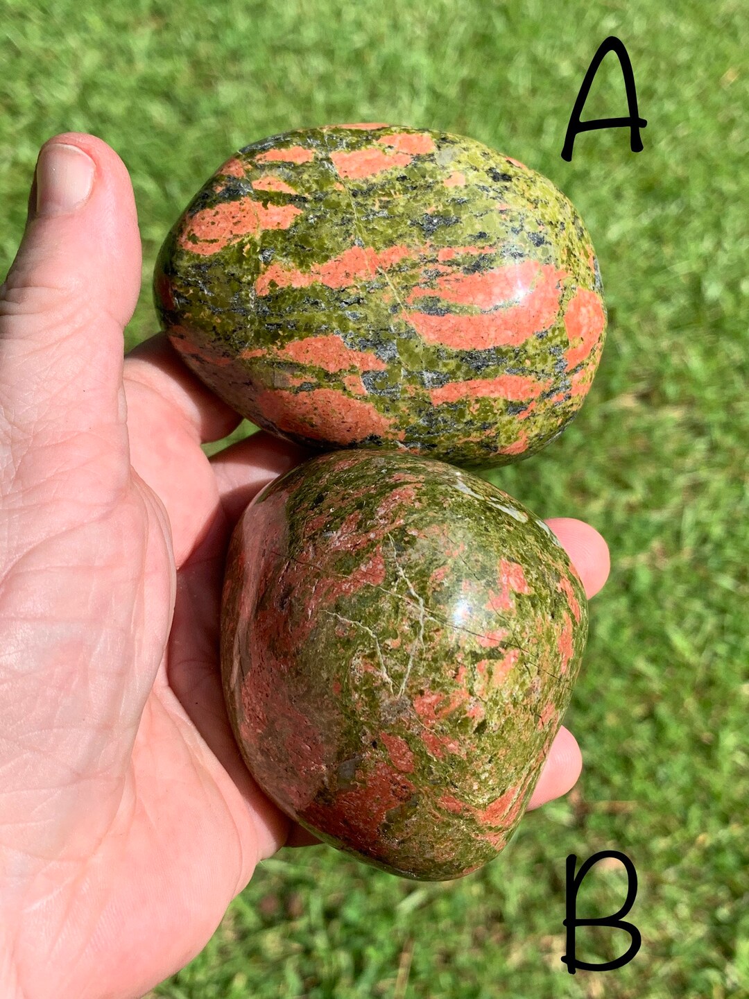 Extra Large Unakite Jasper Palm Stones, UK8/19, Ukanite Gallets ...