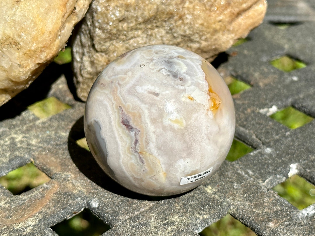 Agate Sphere, With Stand, Lovely Colors and Patterns, Large Vug, Gray ...