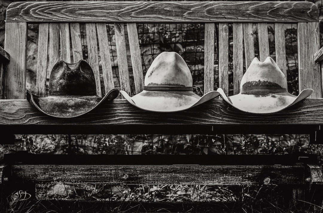 Man of Many Hats, Cowboy, Cowboy Hats, Black and White, Fine Art Print ...