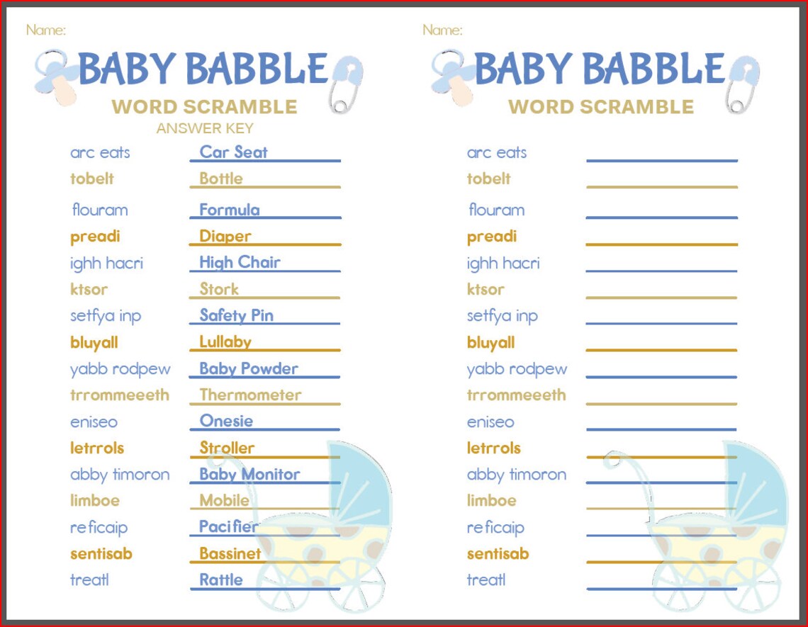 Baby Shower Game Baby Babble Blue Etsy