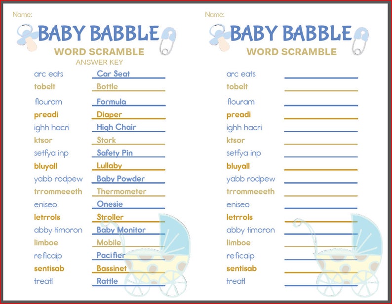 Baby Shower Game Baby Babble Blue - Etsy