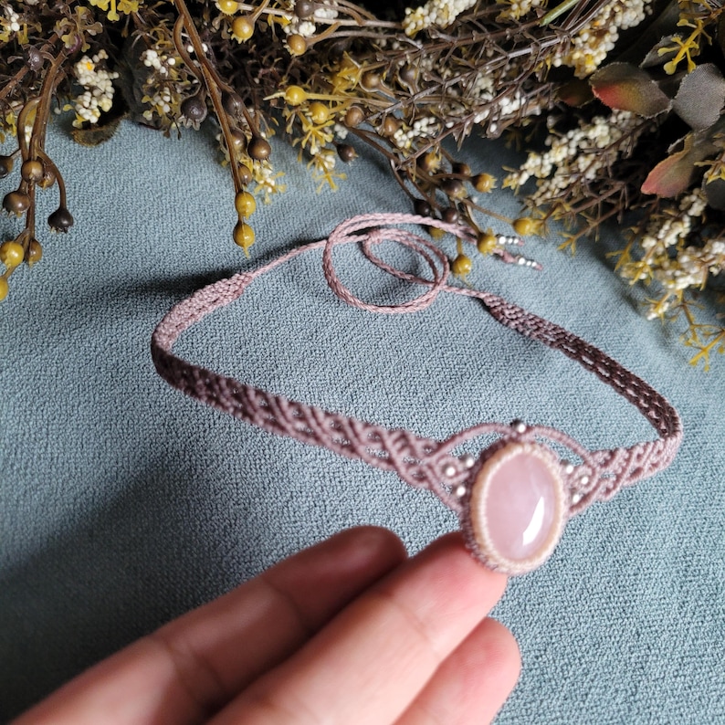 Rose Quartz Macrame Choker: Adjustable Bohemian Gemstone Necklace - Etsy