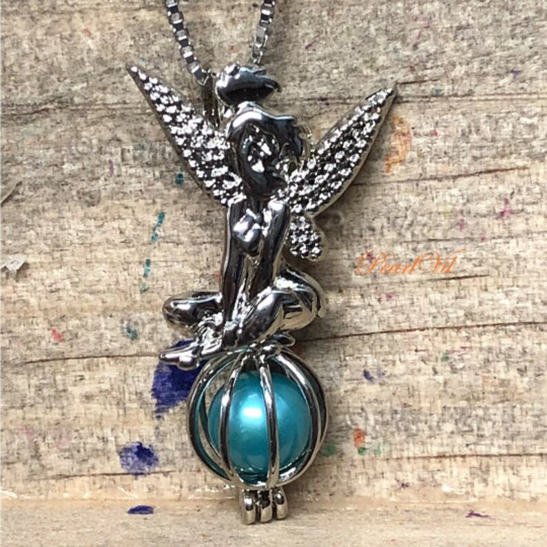 Fairy Tinkerbell- Locket Pearl Cage Pendant - Silver Coated for 6mm-8mm ...