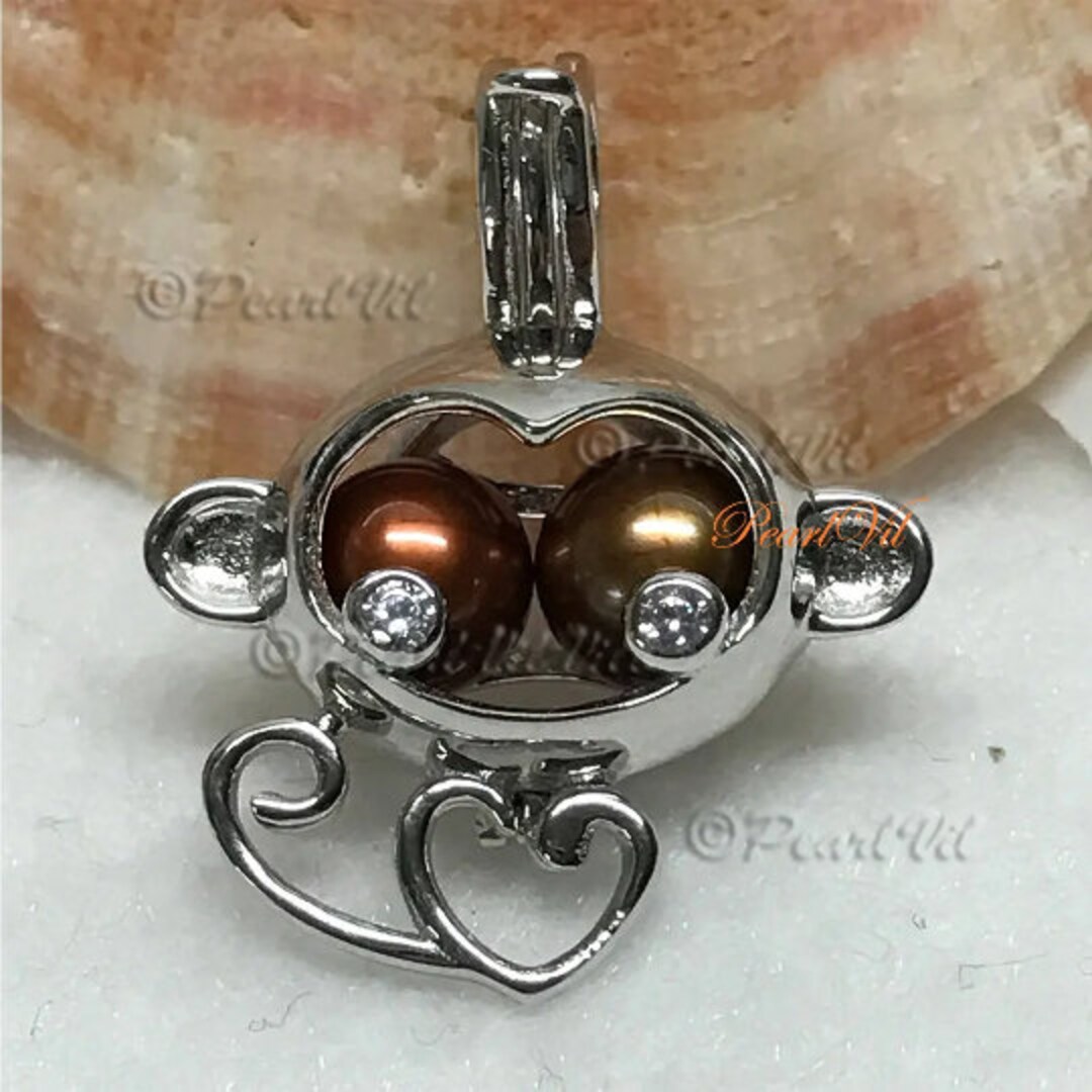 Cutie Monkey - Locket Pearl Cage Pendant for 6-8mm Pearl - Solid 925 ...