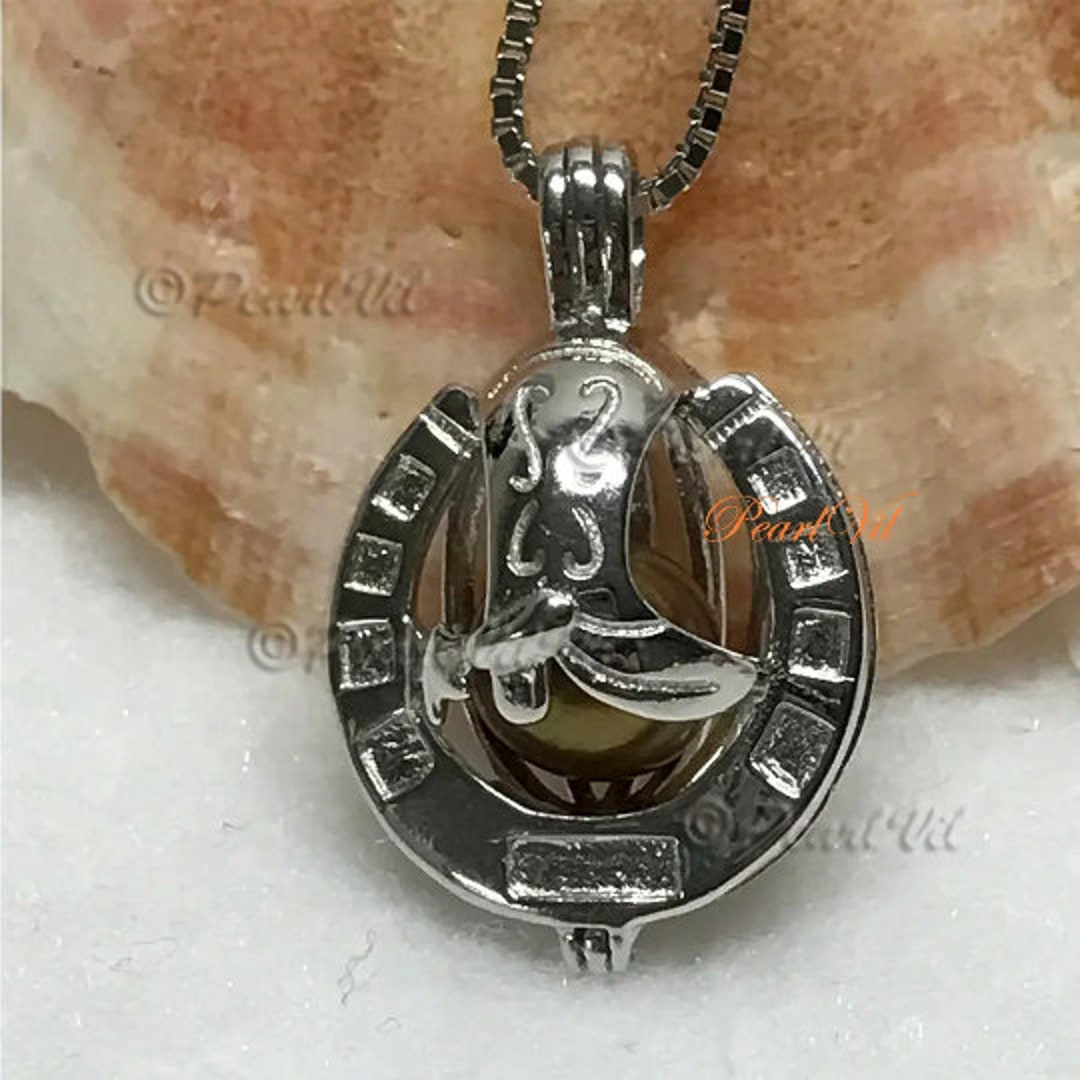 GOOD LUCK Horseshoe - Locket Pearl Cage Pendant for 6-10mm Pearl ...