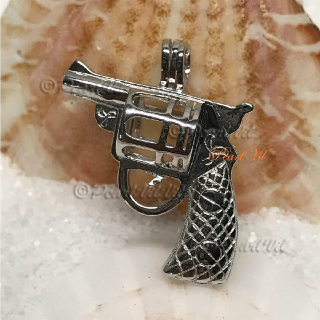 Revolver Pistol Gun - Locket Pearl Cage Pendant for 6-8mm Pearl - Solid ...