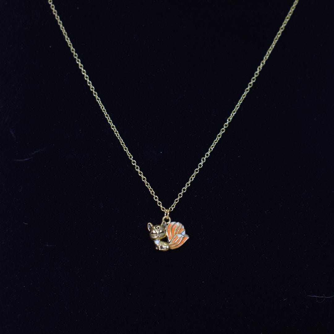 Hand Painted Gold Tone Kitsune Necklace - Etsy