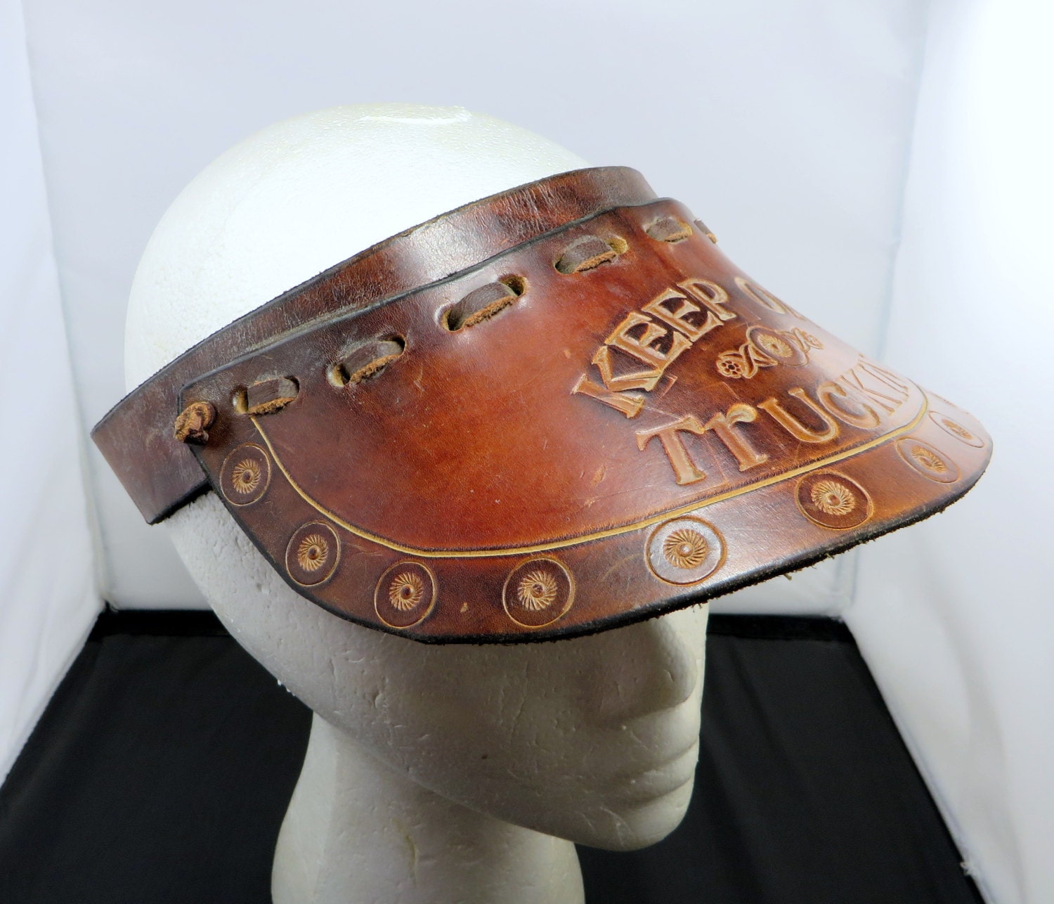 RARE! 1970s Iconic KEEP on TRUCKIN' Hand Tooled Leather Visor ...