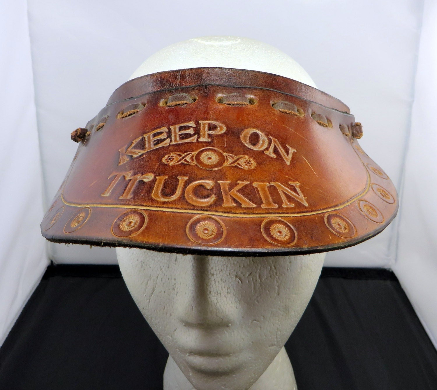 RARE! 1970s Iconic KEEP on TRUCKIN' Hand Tooled Leather Visor ...
