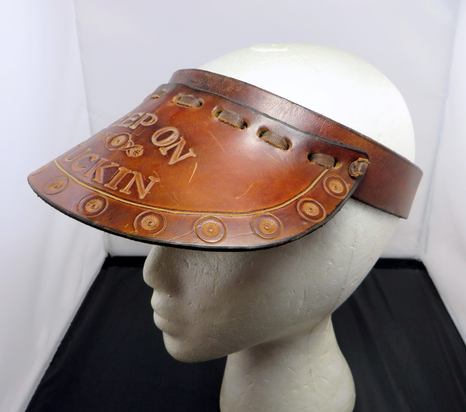 RARE! 1970s Iconic KEEP on TRUCKIN' Hand Tooled Leather Visor ...