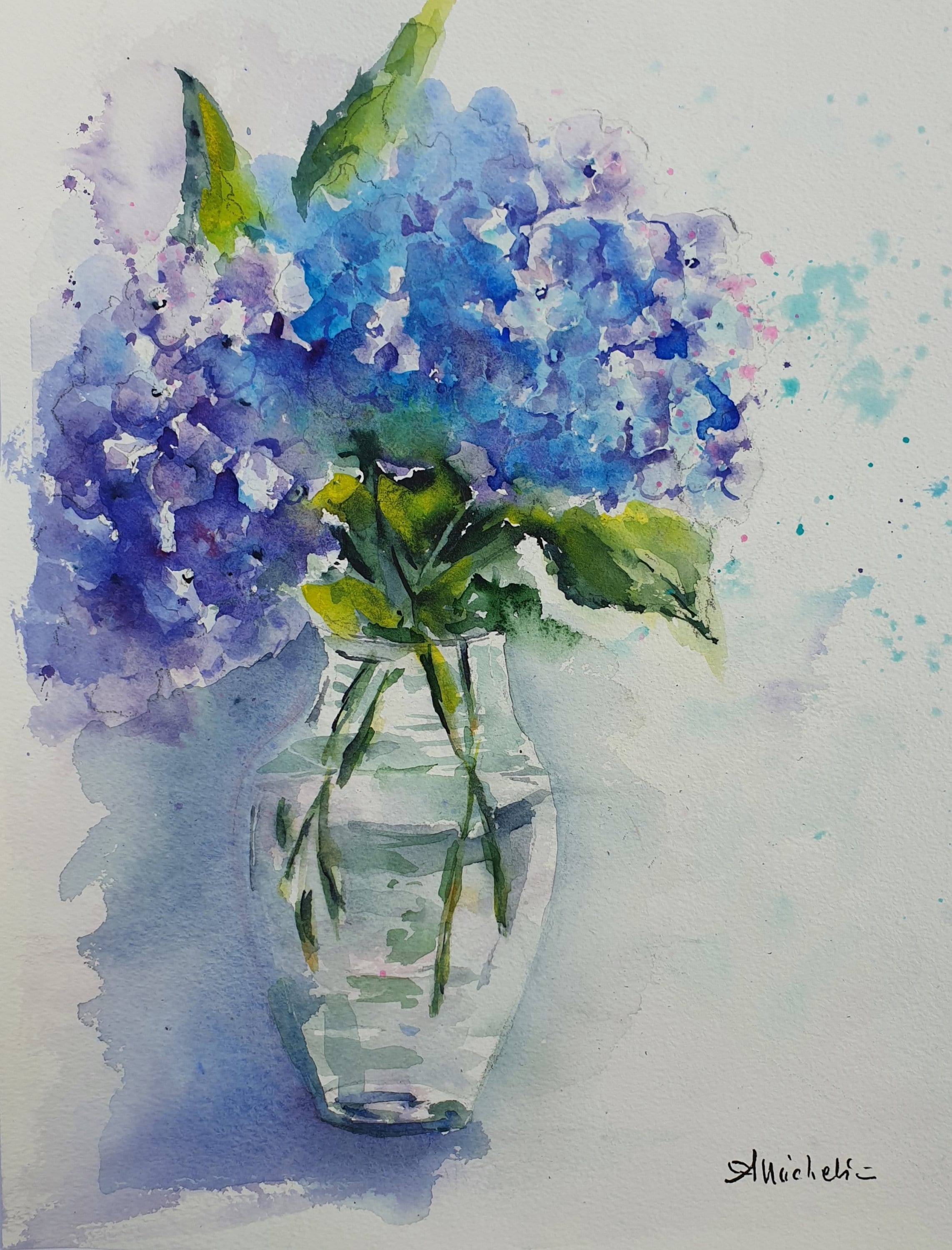 Blue Hydrangea Original Watercolor Hydrangea Painting Vase - Etsy