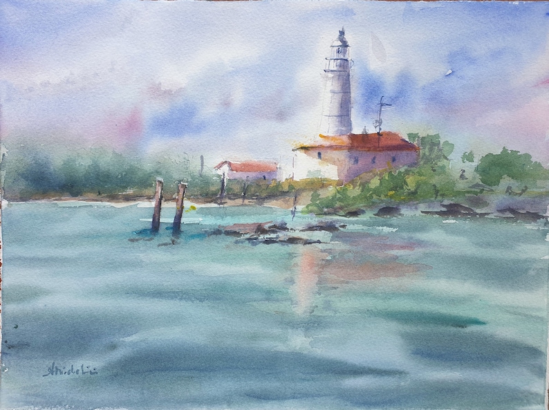 Goro Lighthouse Original Watercolor Painting, Nautical Wall Art Gift ...