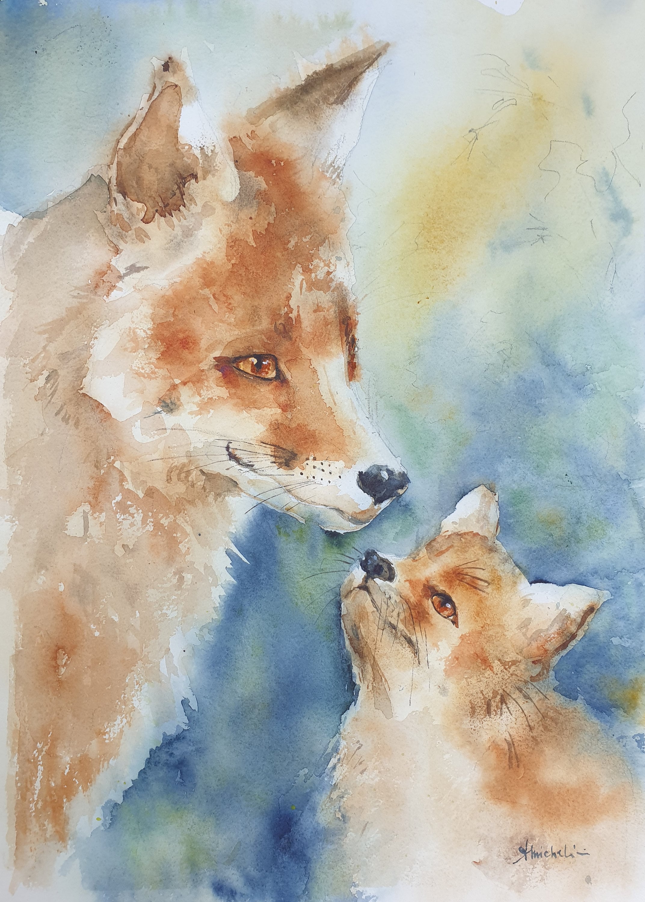 Mother Fox With Cub Original Watercolor Fox Family Wall Art - Etsy
