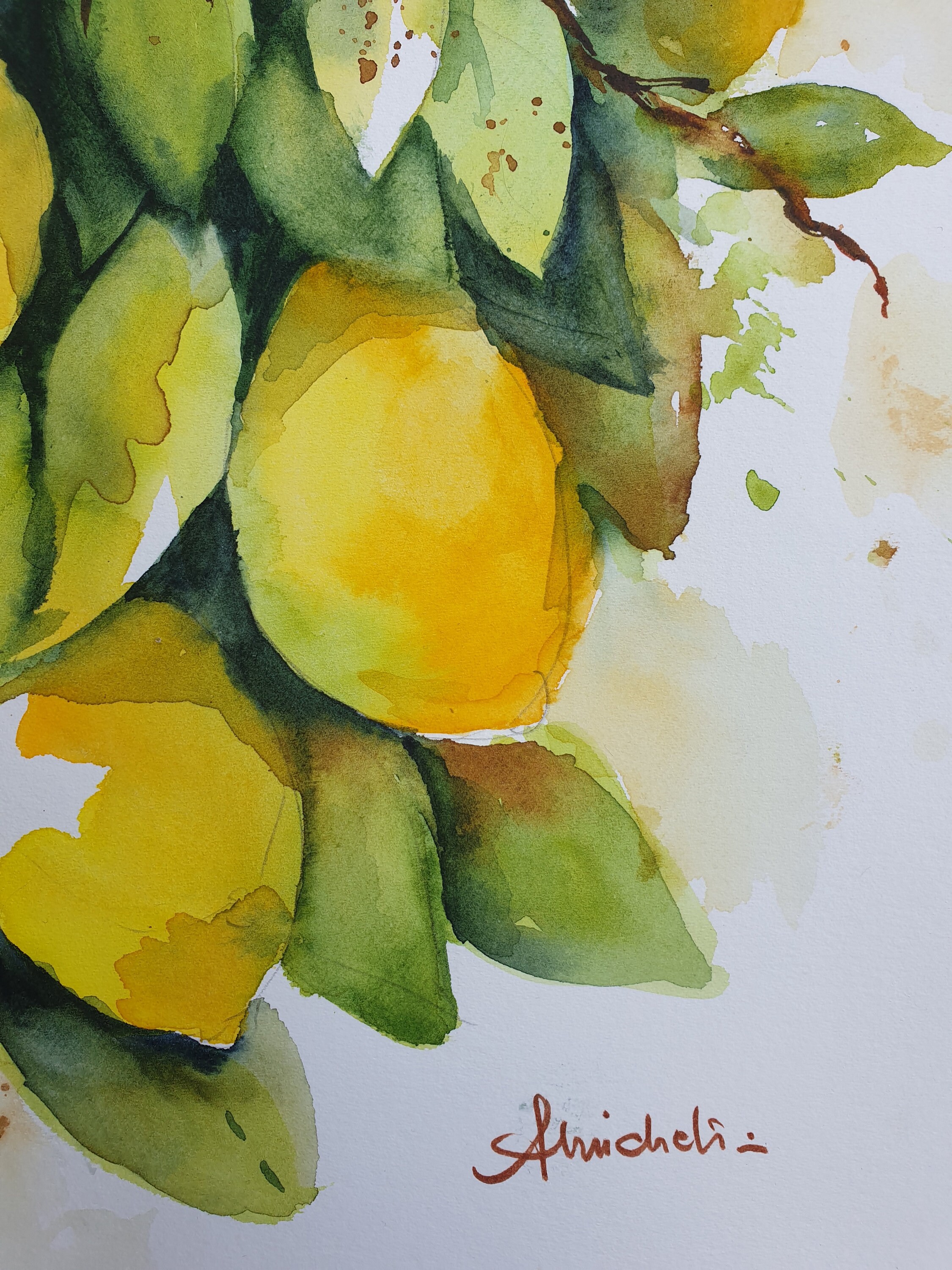 Lemons Original Watercolor, Lemon Tree Branch Painting, Lemons Kitchen ...