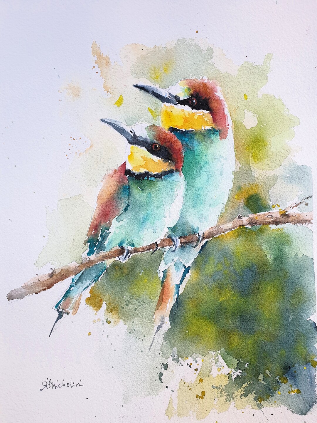 Bee Eater Birds Original Watercolor Colorful Birds Wall Art - Etsy