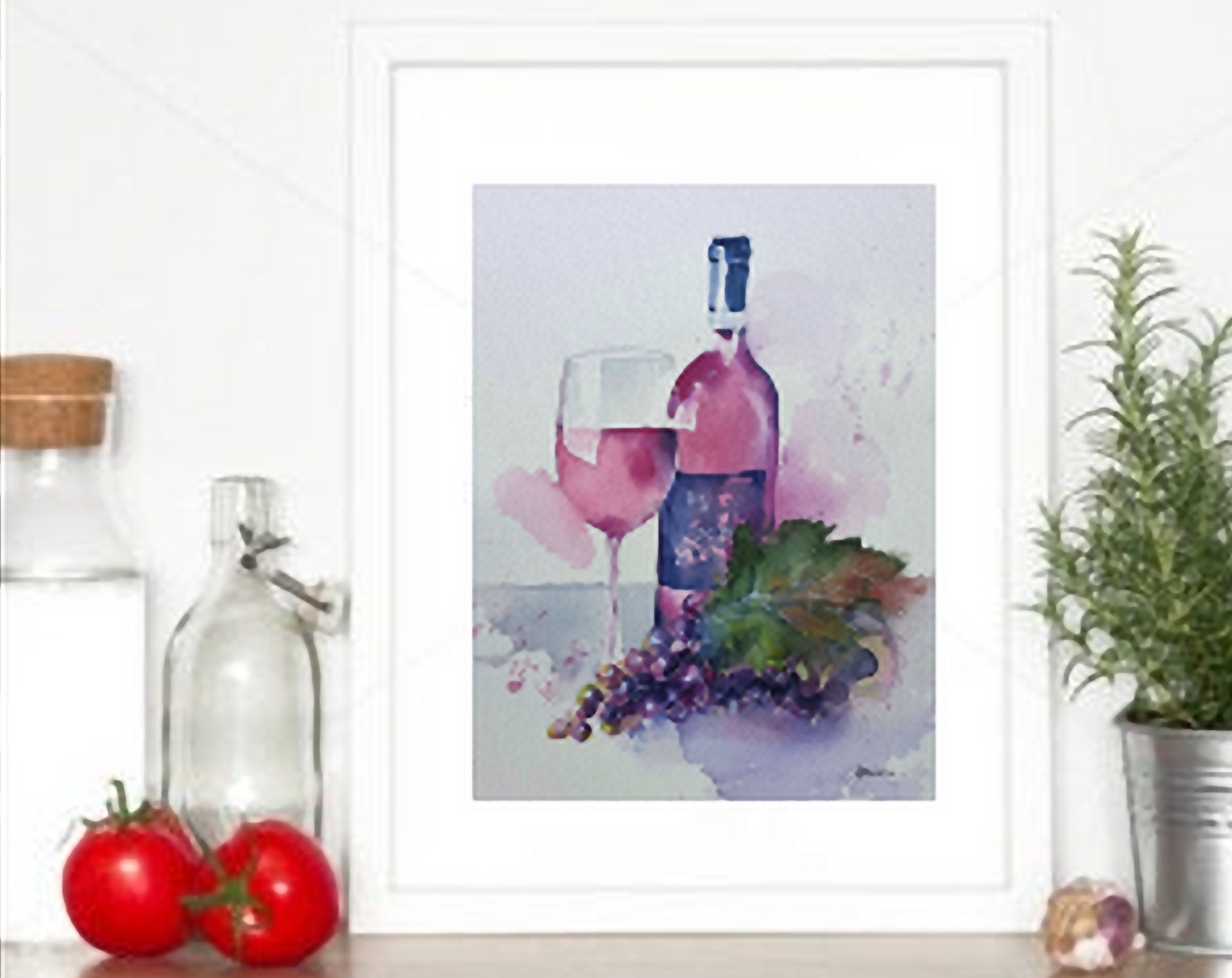 Red Wine Original Watercolor Wine Glass and Bottle Original - Etsy