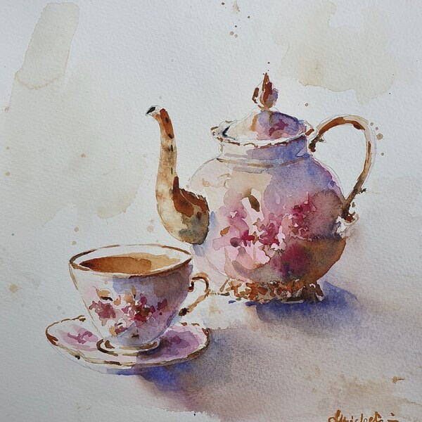 Teapot Watercolor - Etsy