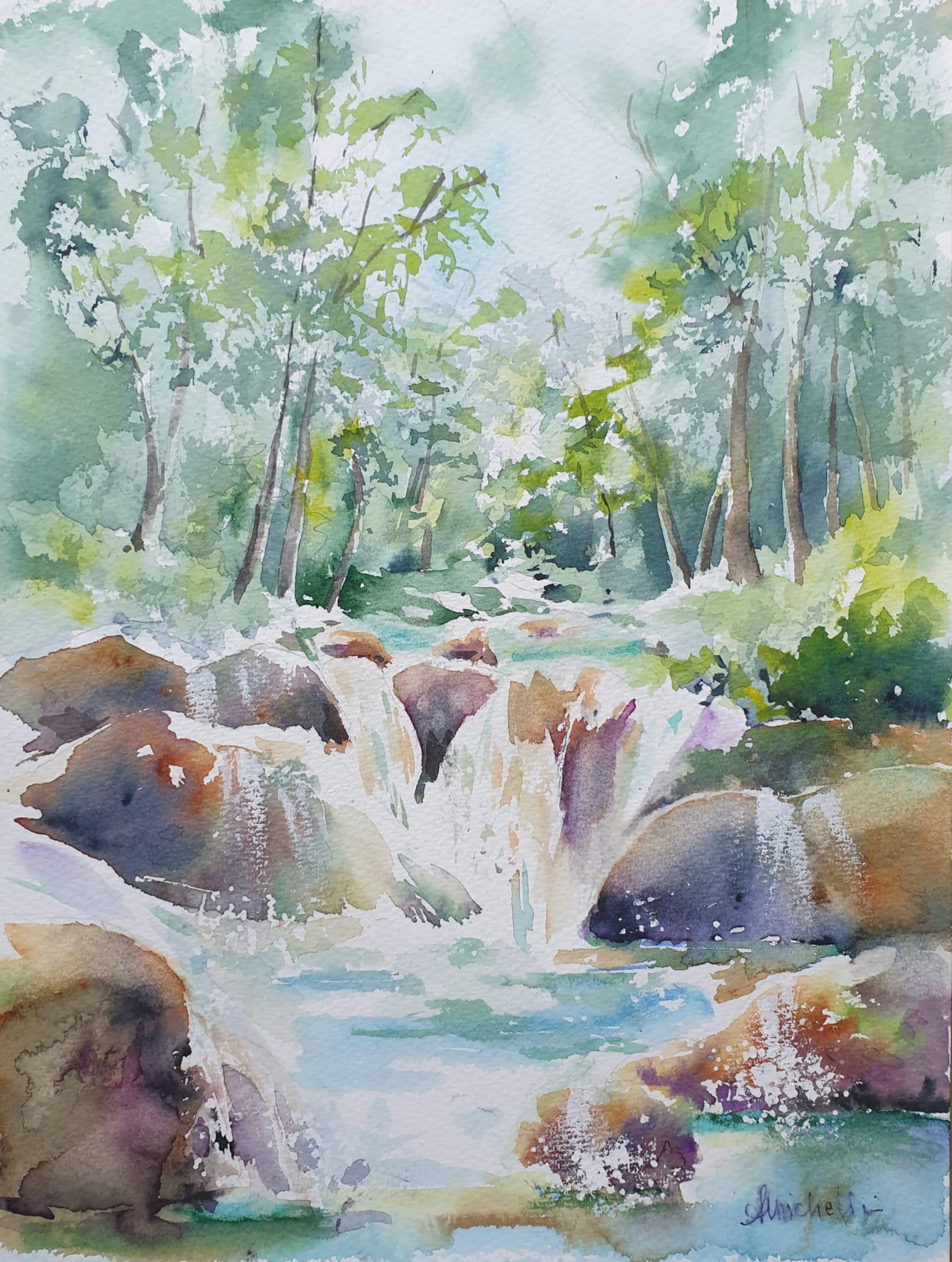 Watercolor Paintings Of Waterfalls