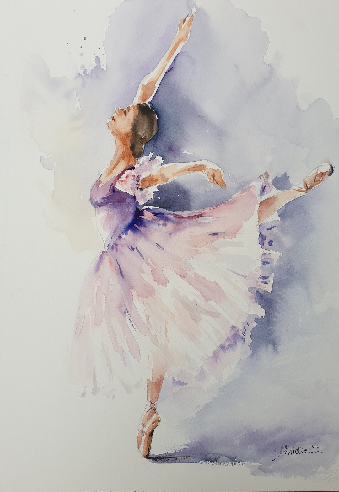 Pink Purple Ballerina Watercolor Painting, Classical Ballet Dancer ...