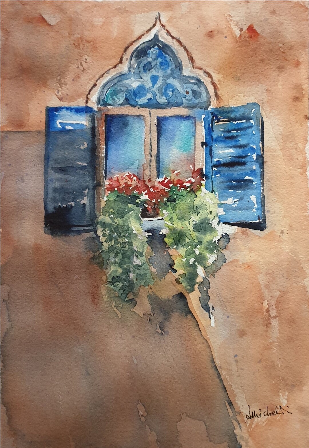 Venice Window Box Flowers Painting, Flowers on Window Watercolor ...