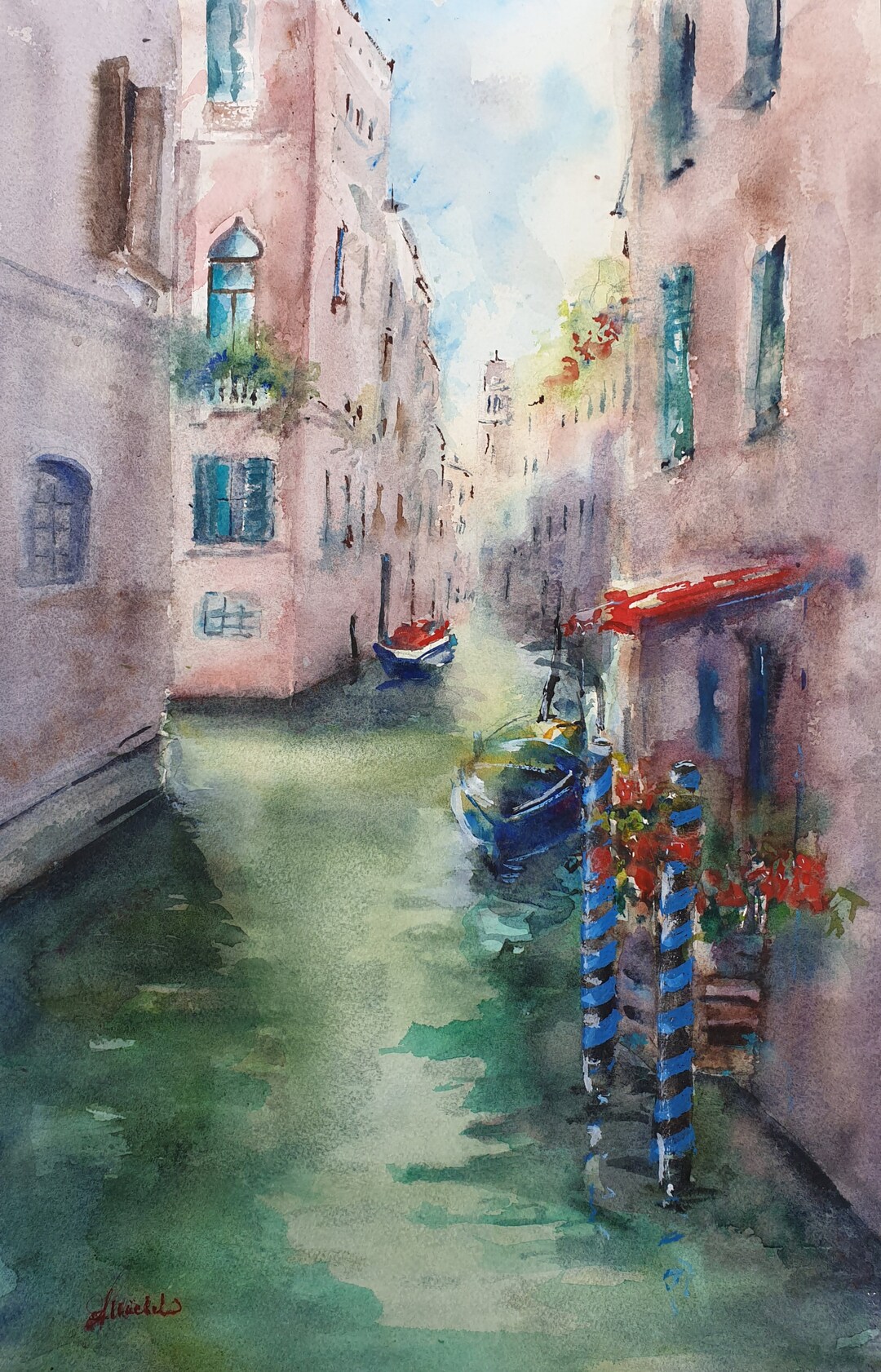 Venice Watercolor Painting, Gondola Original Watercolor Painting ...