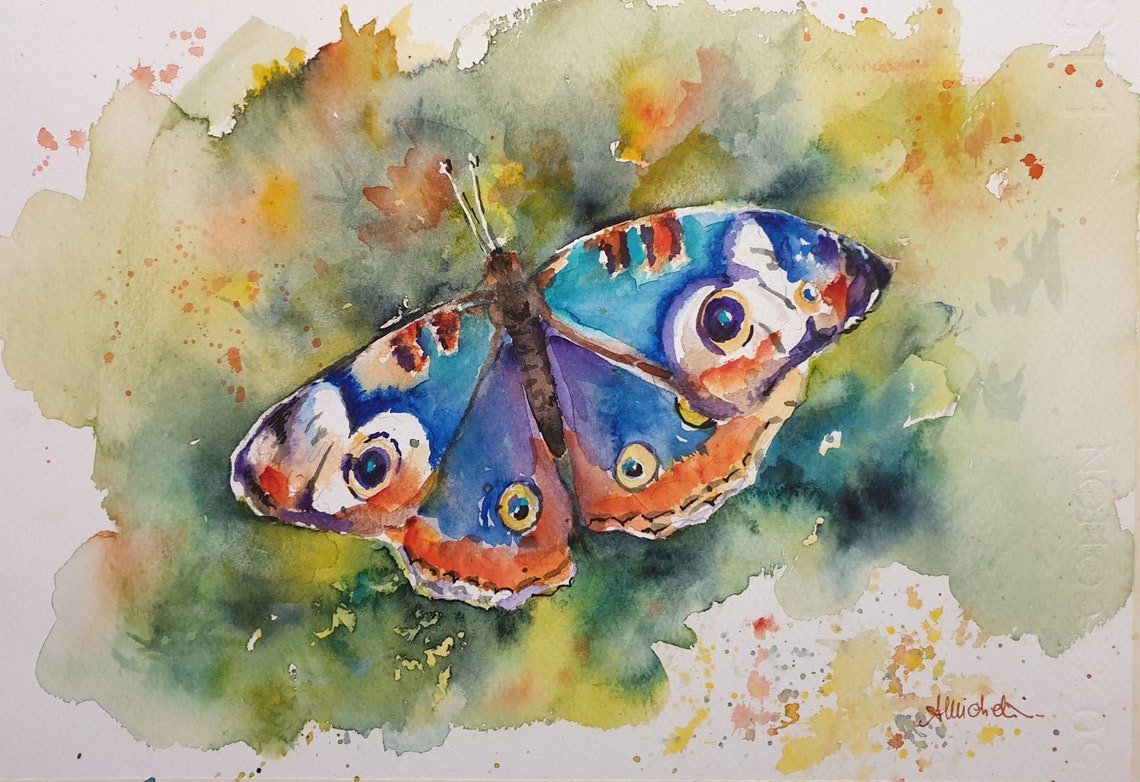 Buckeye Butterfly Original Watercolor Painting, Colorful Butterfly Home ...